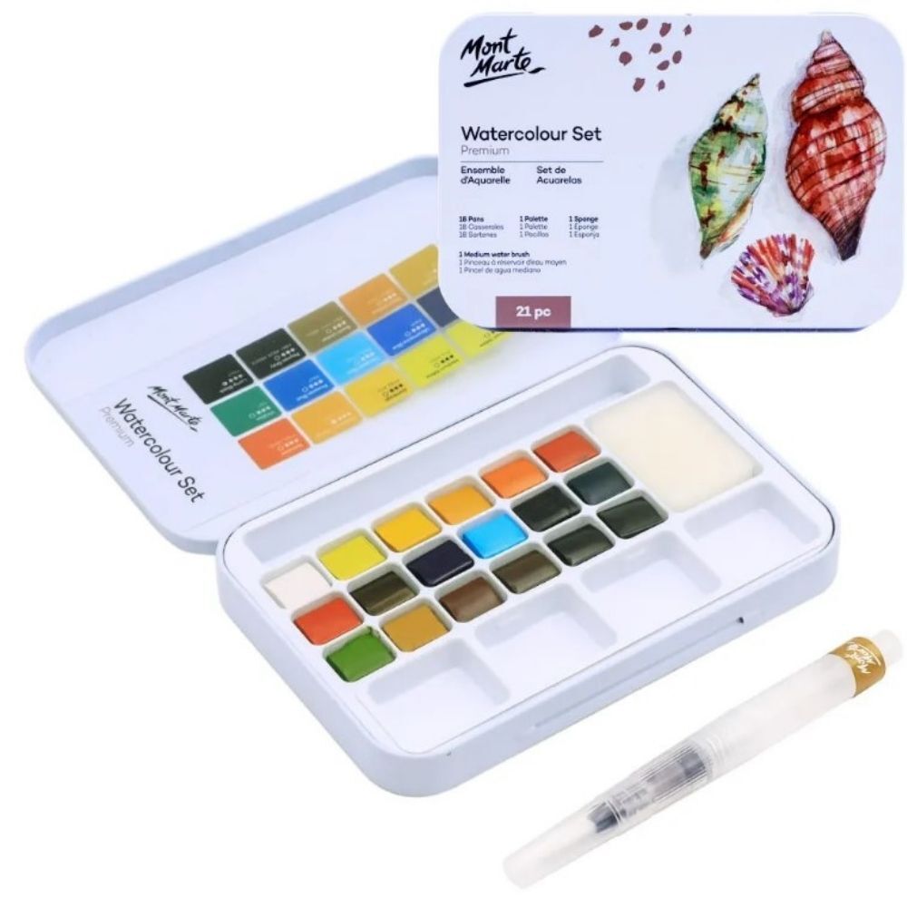 Mont Marte Tin Watercolor Set 21pcs – Premium Stationers
