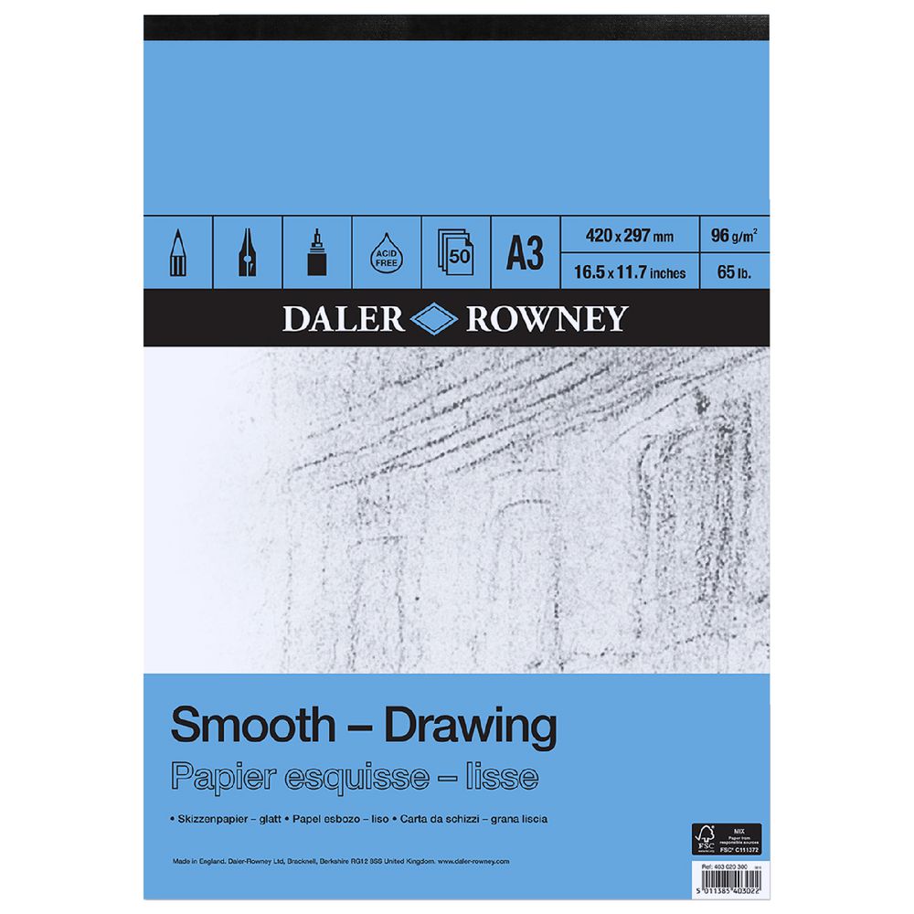 Daler Rowney Smooth Drawing Pad (A3-96gsm-50sheet) – Premium Stationers